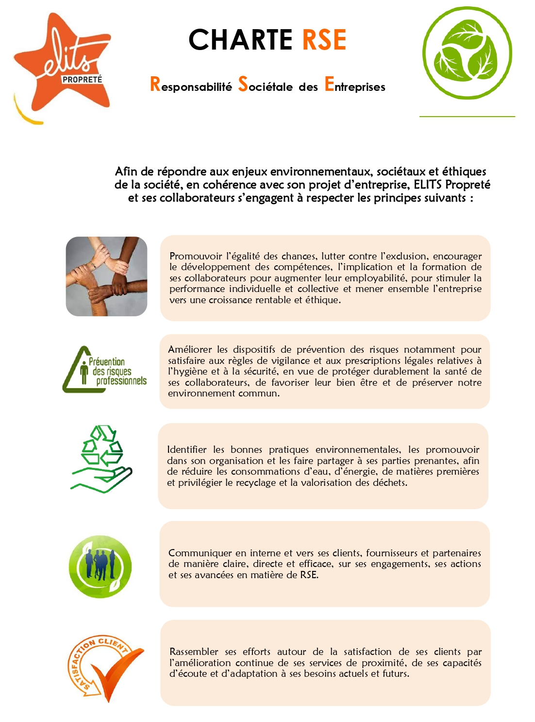Notre charte RSE - Elits Proprete